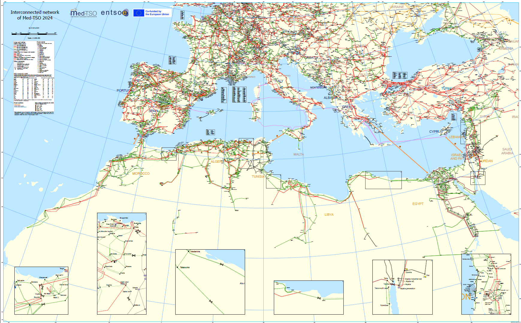 MAP OF THE INTERCONNECTED ELECTRICITY TRANSMISSION NETWORKS 2024 - Med-TSO